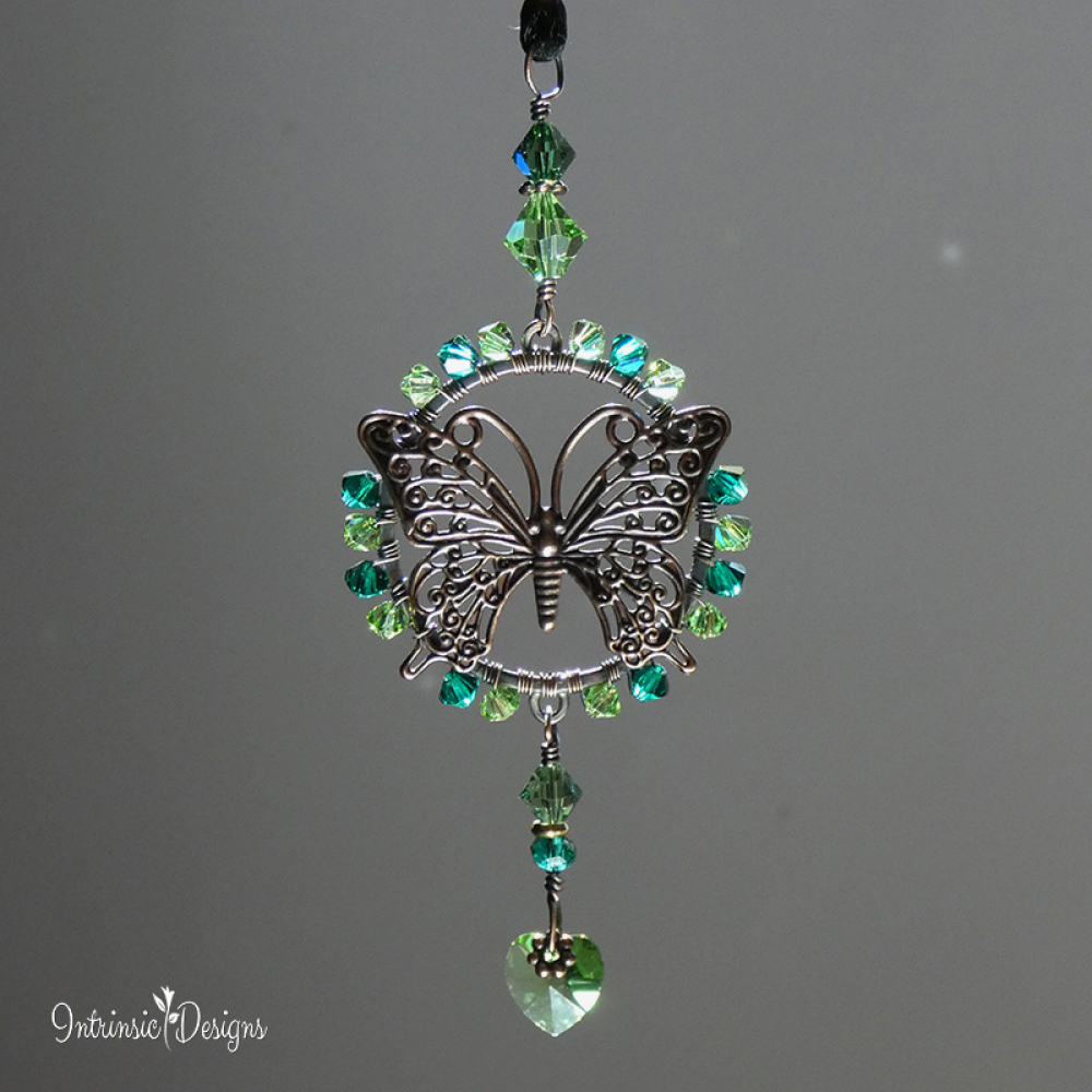 BUTTERFLY SWAROVSKI CRYSTAL CAR REARVIEW MIRROR DANGLE .... ADJUSTABLE ...