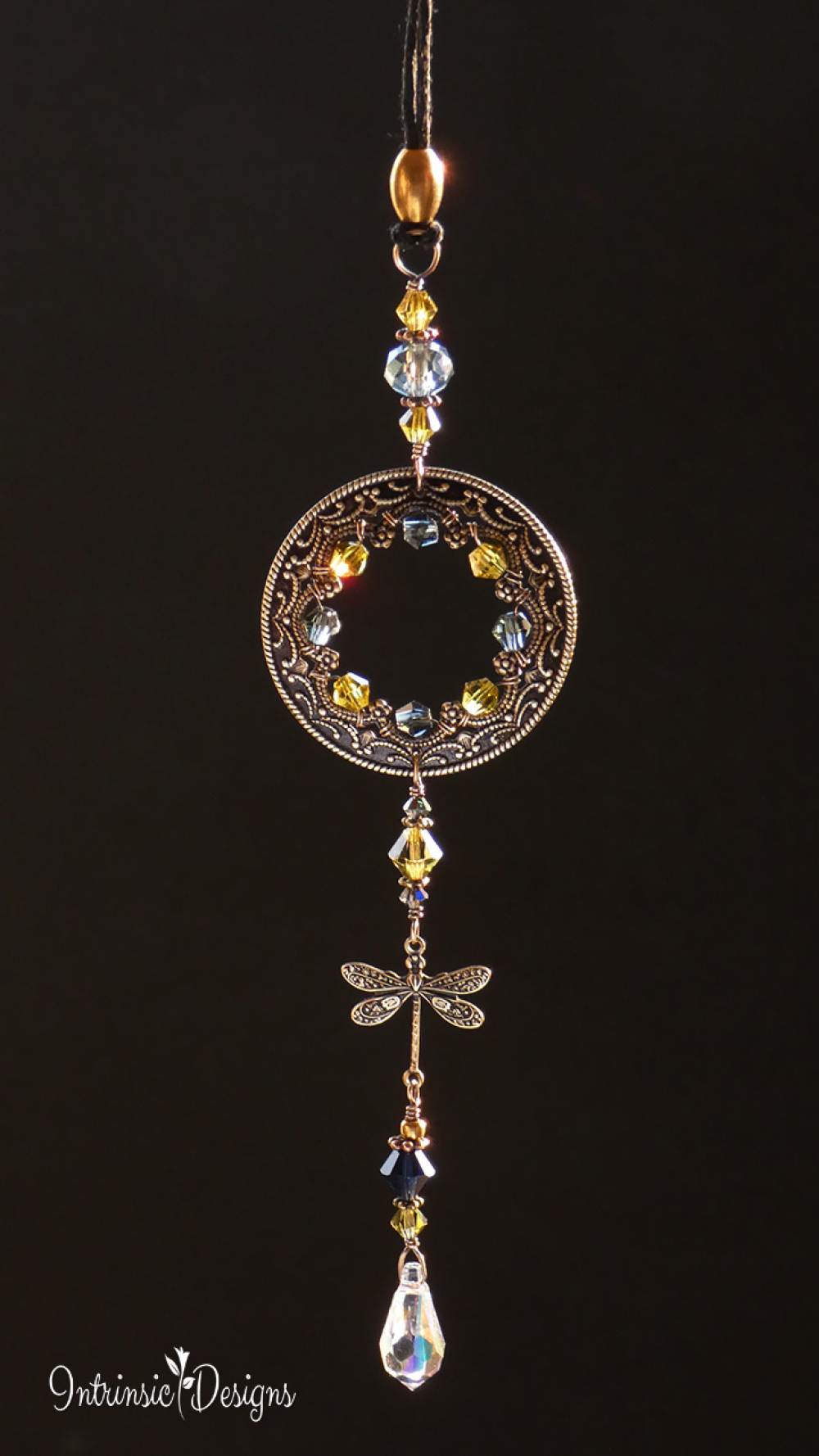 DRAGONFLY SWAROVSKI CRYSTAL CAR REARVIEW MIRROR DANGLE .... ADJUSTABLE ...