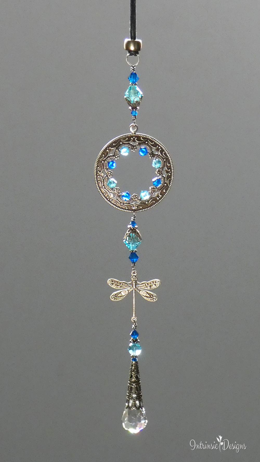 DRAGONFLY SWAROVSKI CRYSTAL CAR REARVIEW MIRROR DANGLE .... ADJUSTABLE ...