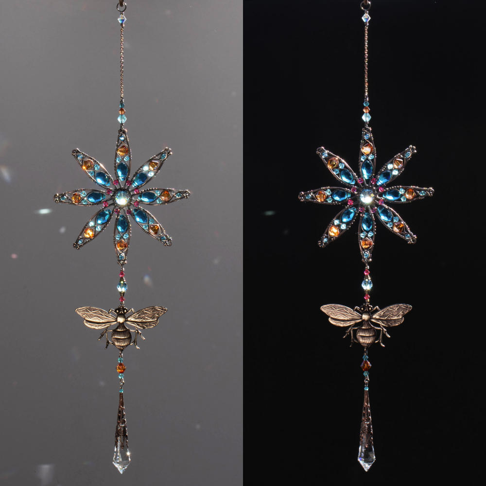 NATIVE BEE & MANDALA FLOWER CRYSTAL WINDOW SUNCATCHER | Intrinsic Designs