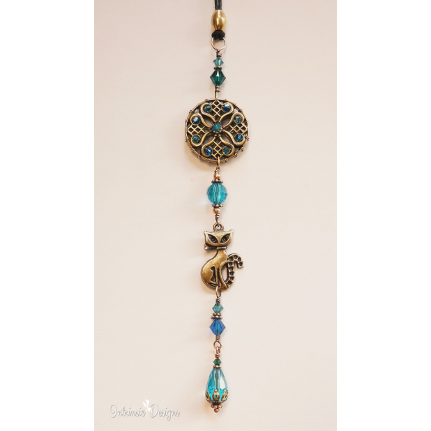 CAT SWAROVSKI CRYSTAL CAR REARVIEW MIRROR DANGLE .... ADJUSTABLE ...