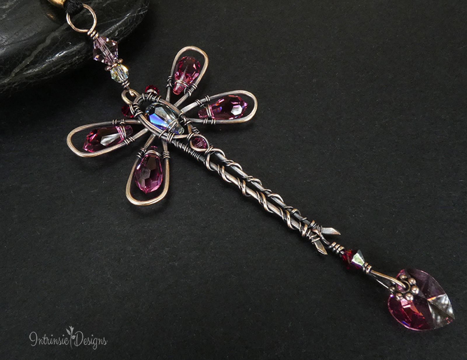 DRAGONFLY SWAROVSKI CRYSTAL CAR REARVIEW MIRROR DANGLE .... ADJUSTABLE ...